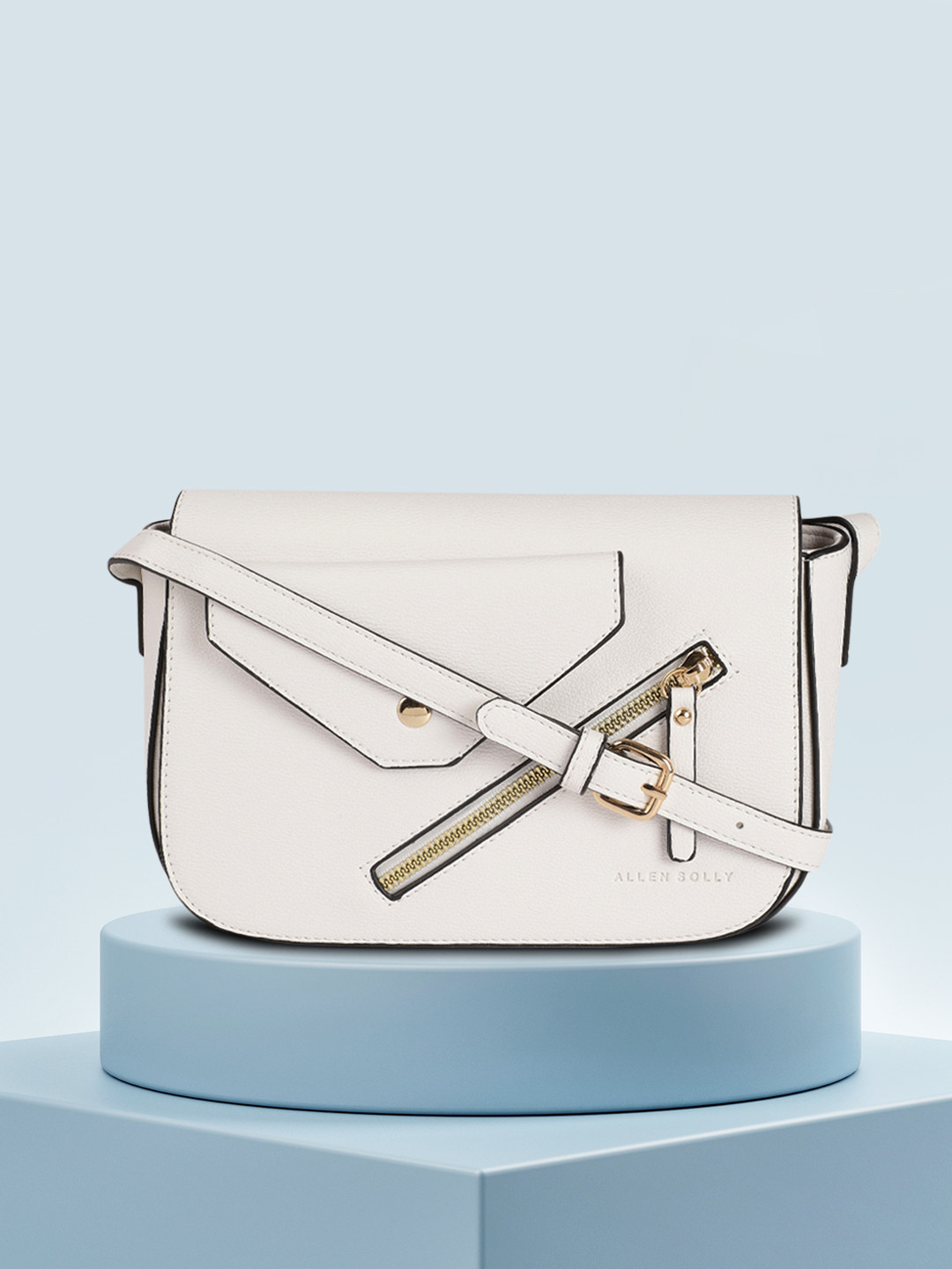 Buy Allen Solly White Solid PU Regular Structured Sling Bag With Zip ...