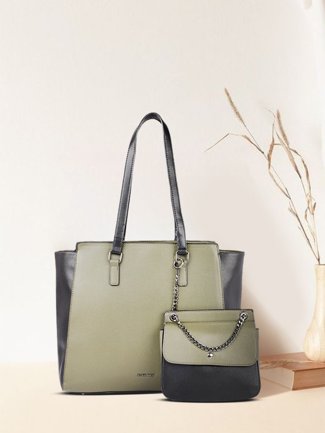 Buy Allen Solly Olive Green Solid PU Regular Structured Shoulder Bag ...