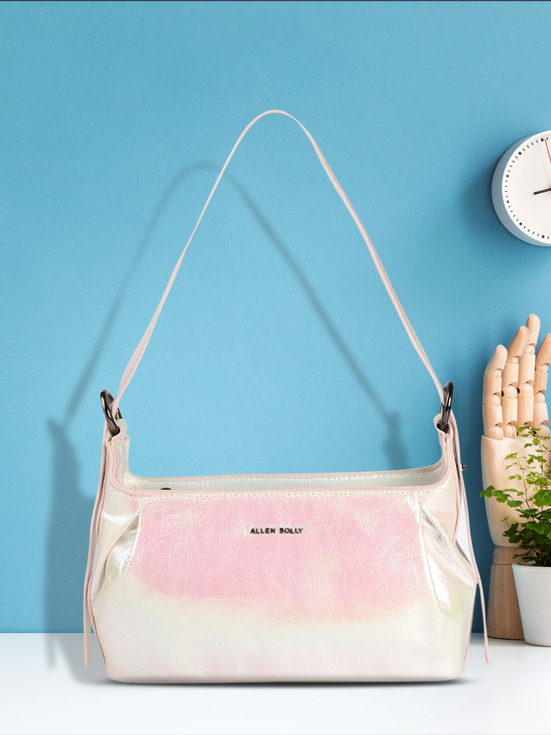 Buy Allen Solly White Solid PU Regular Structured Baguette - Handbags ...
