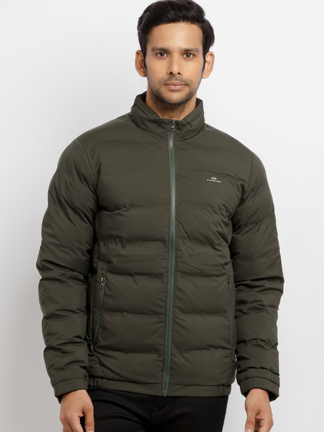 Buy Status Quo Men Olive Green Solid Puffer Jacket - Jackets for Men 19398774 | Myntra