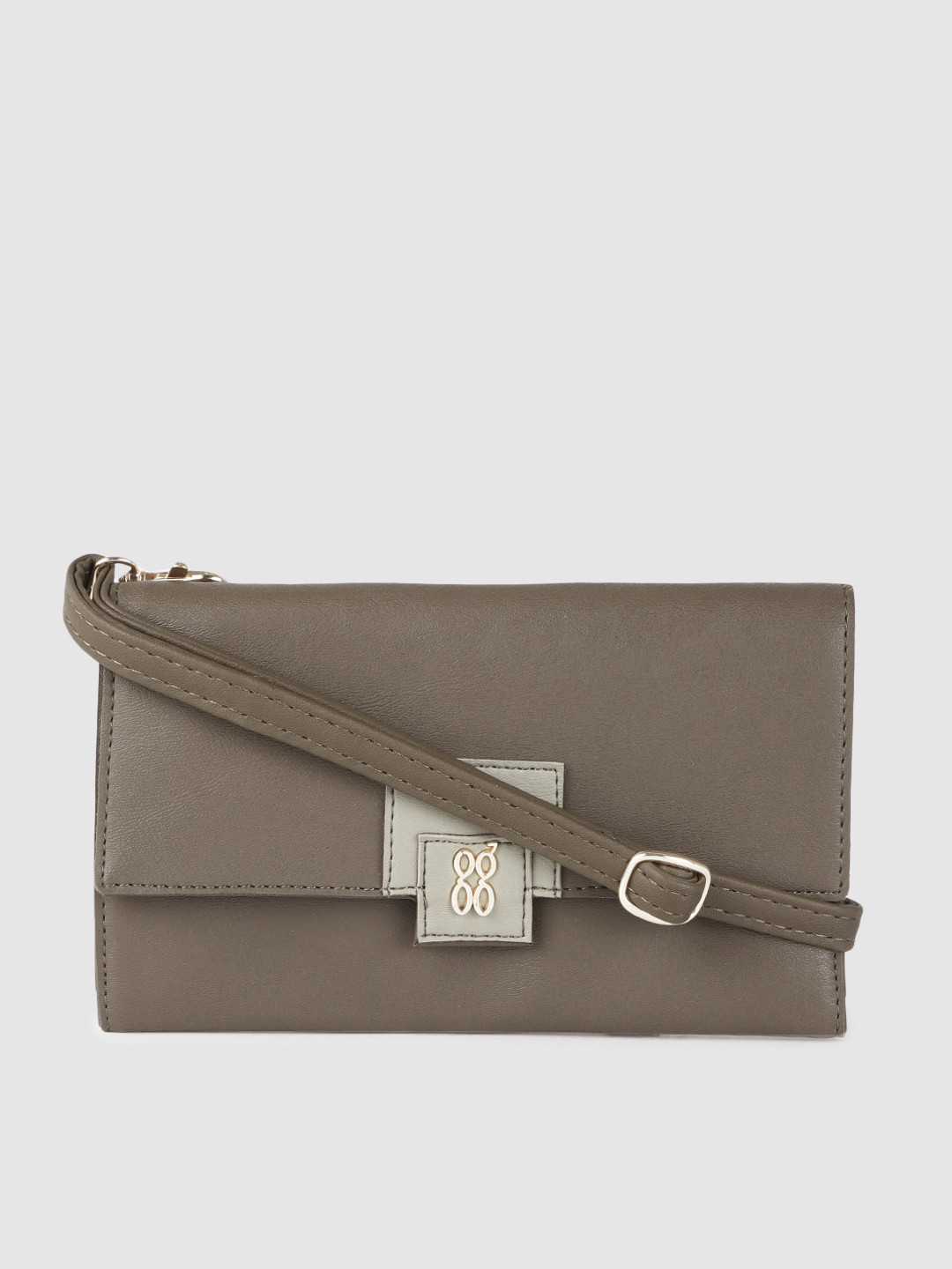 Buy Baggit Women Olive Green Solid PU Envelope Wallet With Detachable ...