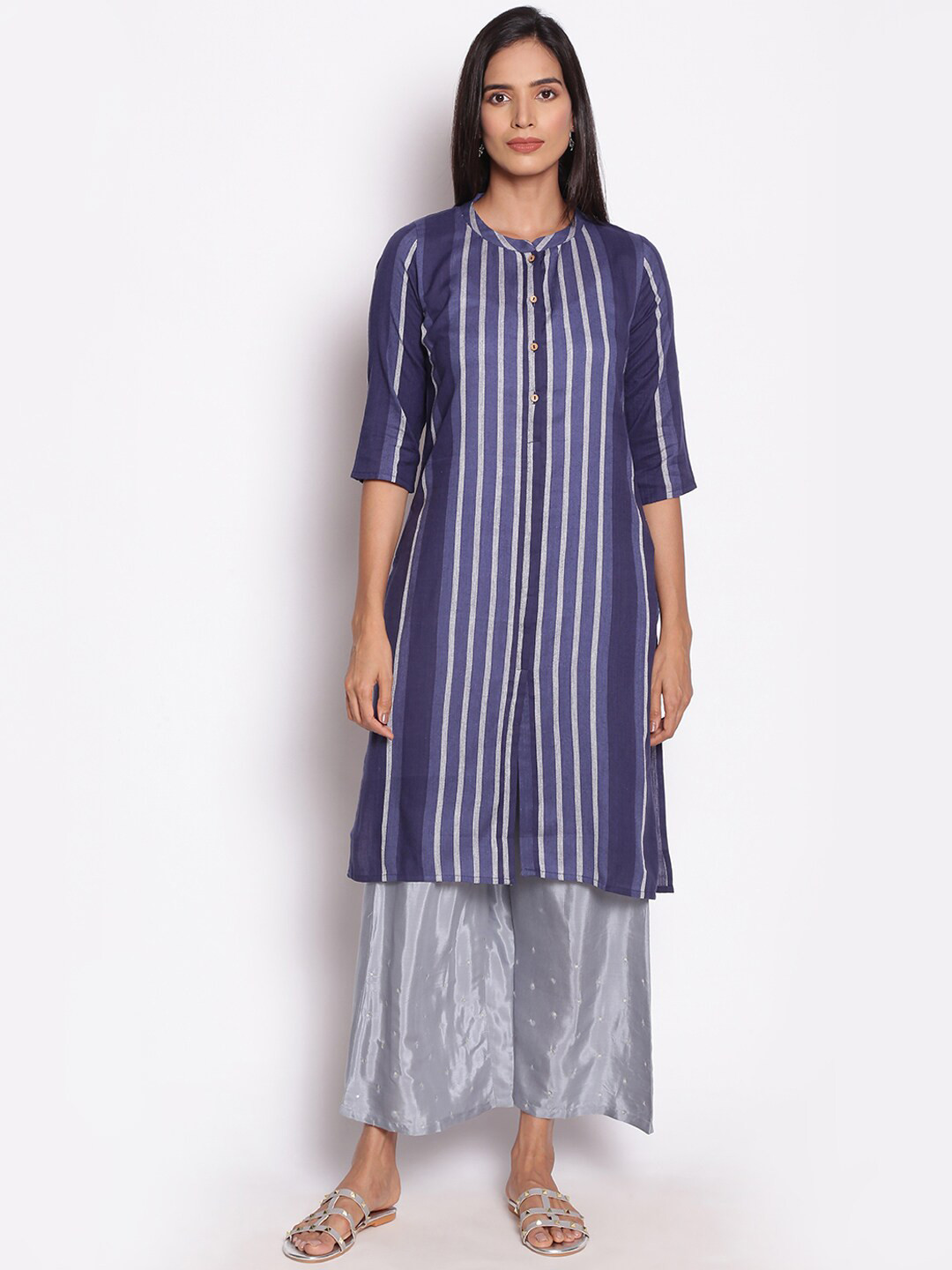 Buy W Women Blue Striped Kurta - Kurtas for Women 19403170 | Myntra