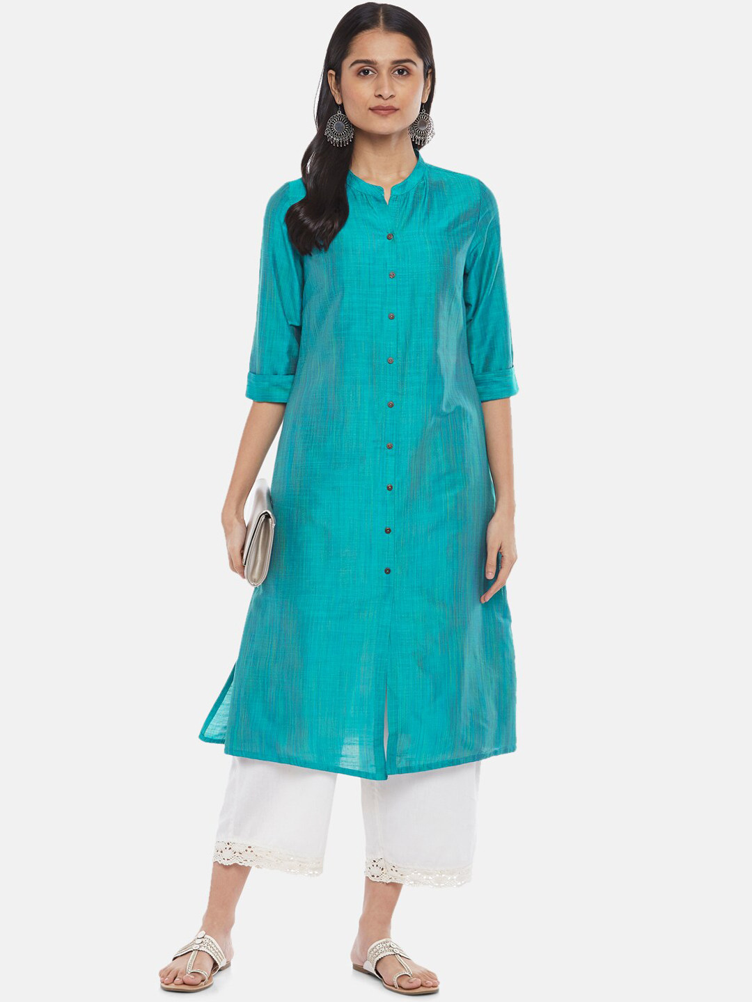 Buy RANGMANCH BY PANTALOONS Women Teal Pathani Kurta - Kurtas for Women ...