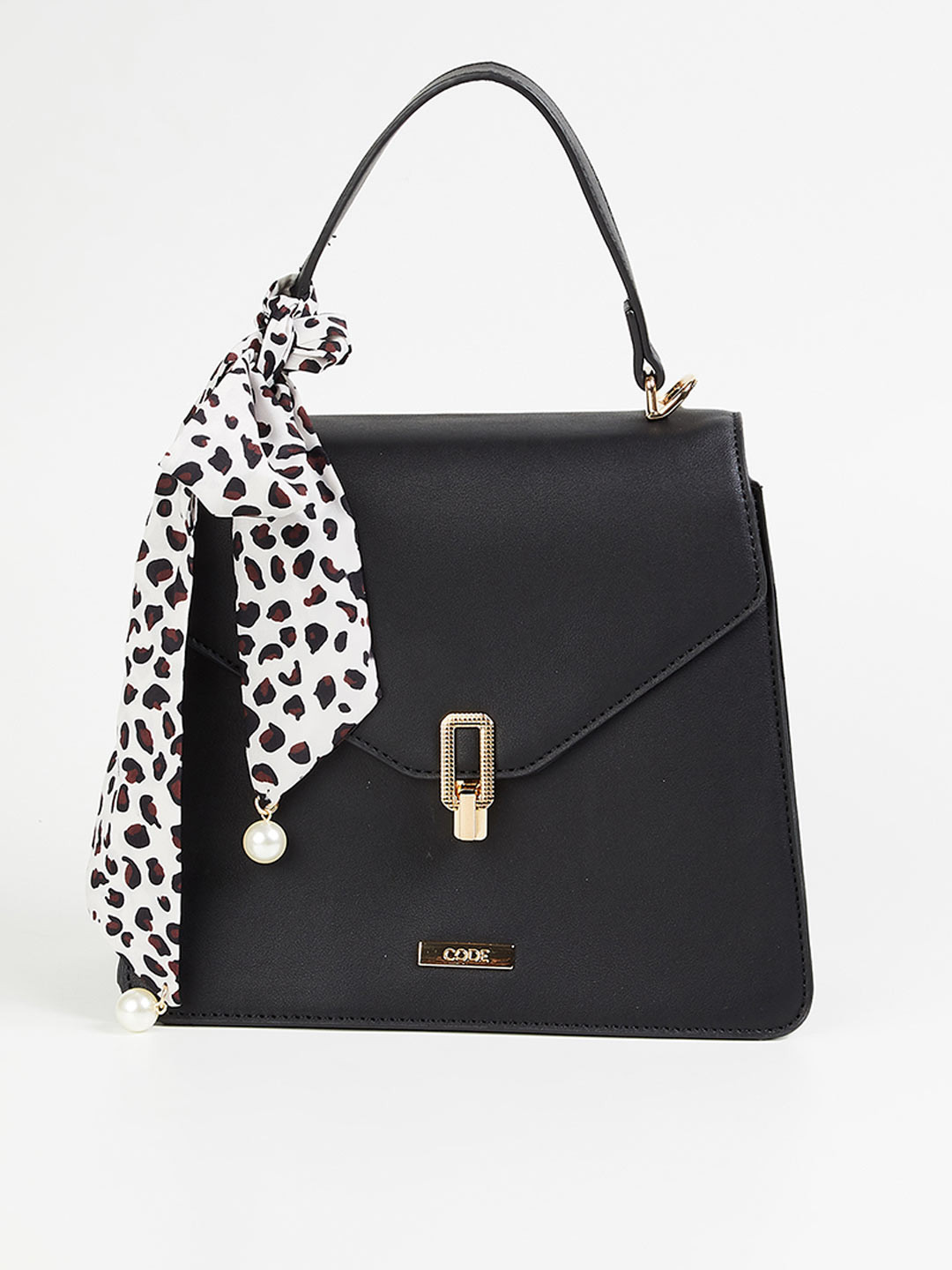 Buy CODE By Lifestyle Black Solid Structured Satchel - Handbags for ...