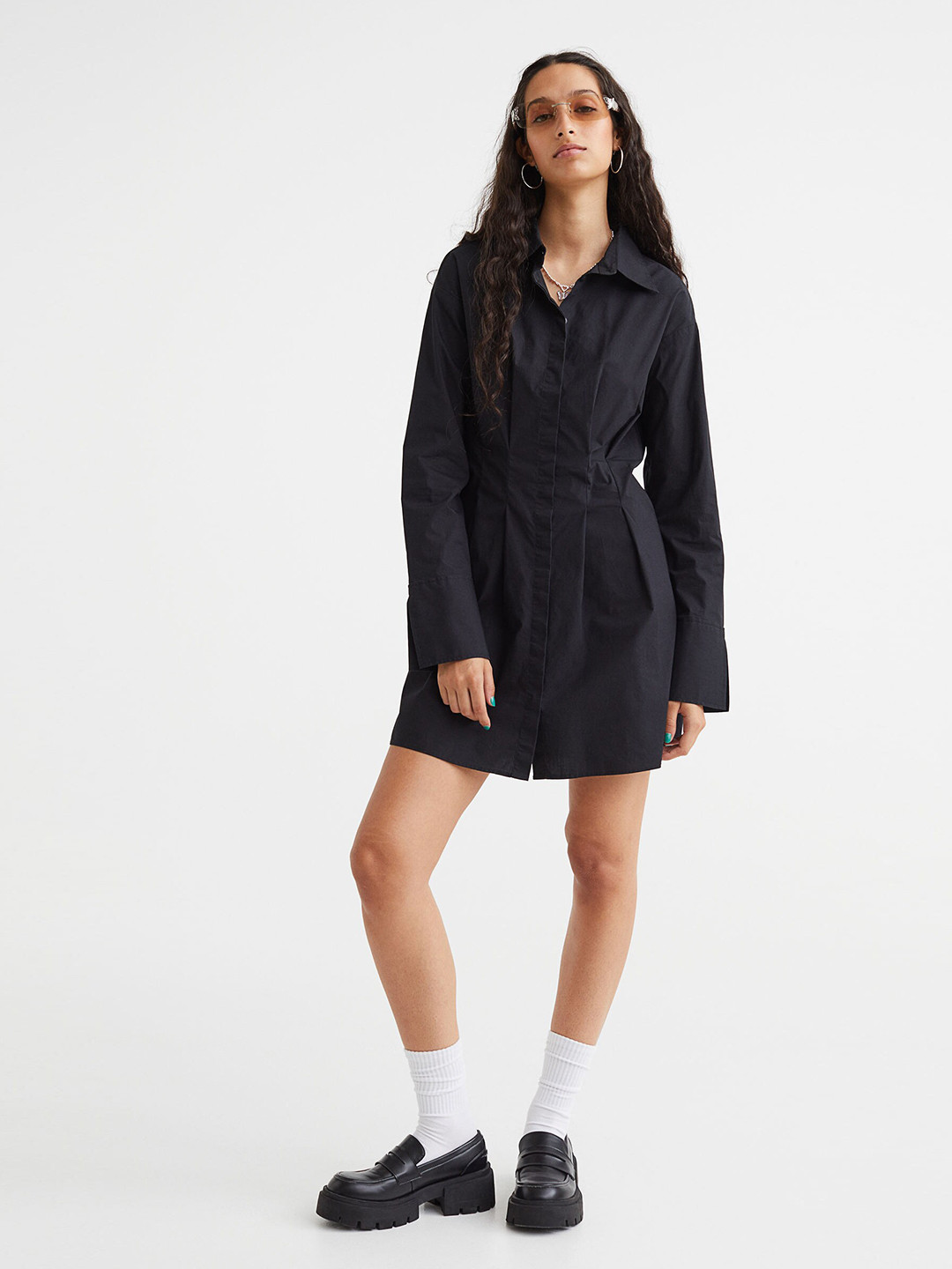 Buy H&M Women Black Cotton Poplin Shirt Dress - Dresses for Women ...