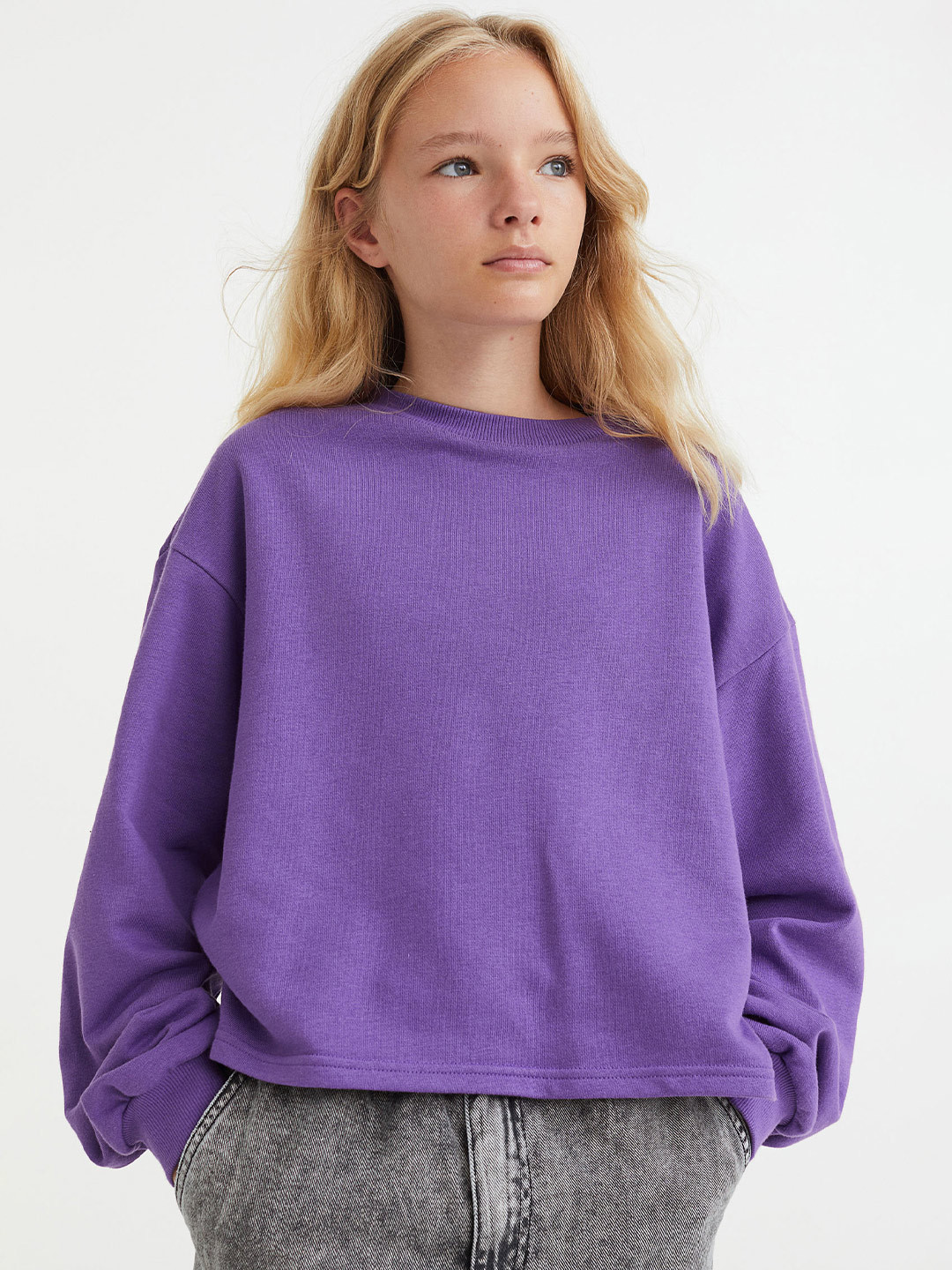 Buy H&M Girls Purple Boxy Style Sweatshirt - Sweatshirts for Girls ...