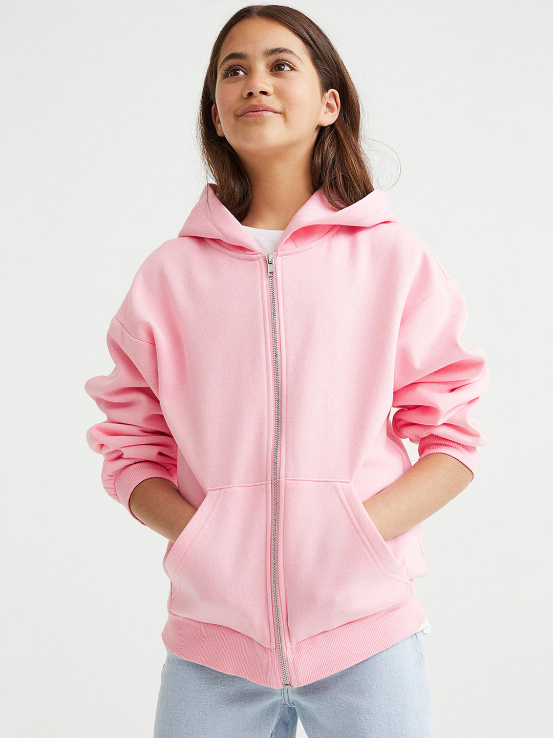 Buy H&M Girls Pink Oversized Zip Through Hoodie - Jackets for Girls ...