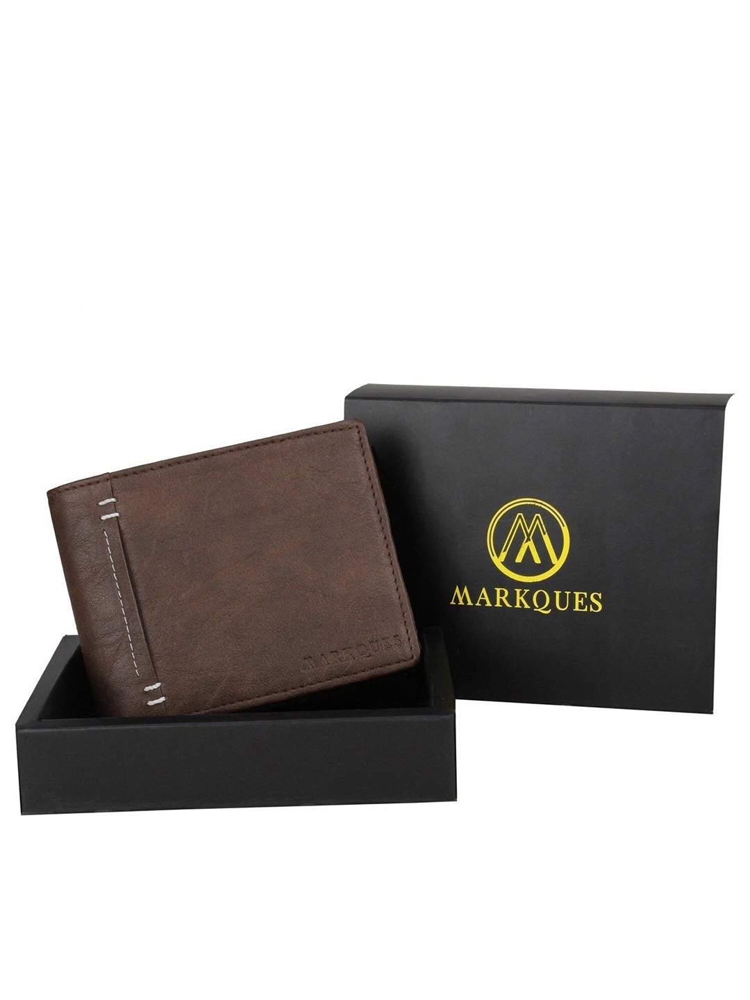 Buy MARKQUES Men Brown Leather Two Fold Wallet - Wallets for Men ...