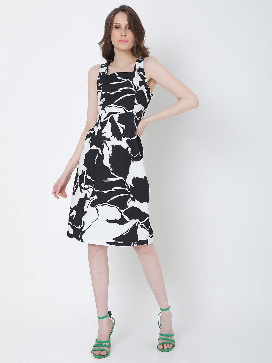 Buy Vero Moda Women White & Black A Line Midi Dress - Dresses for Women ...