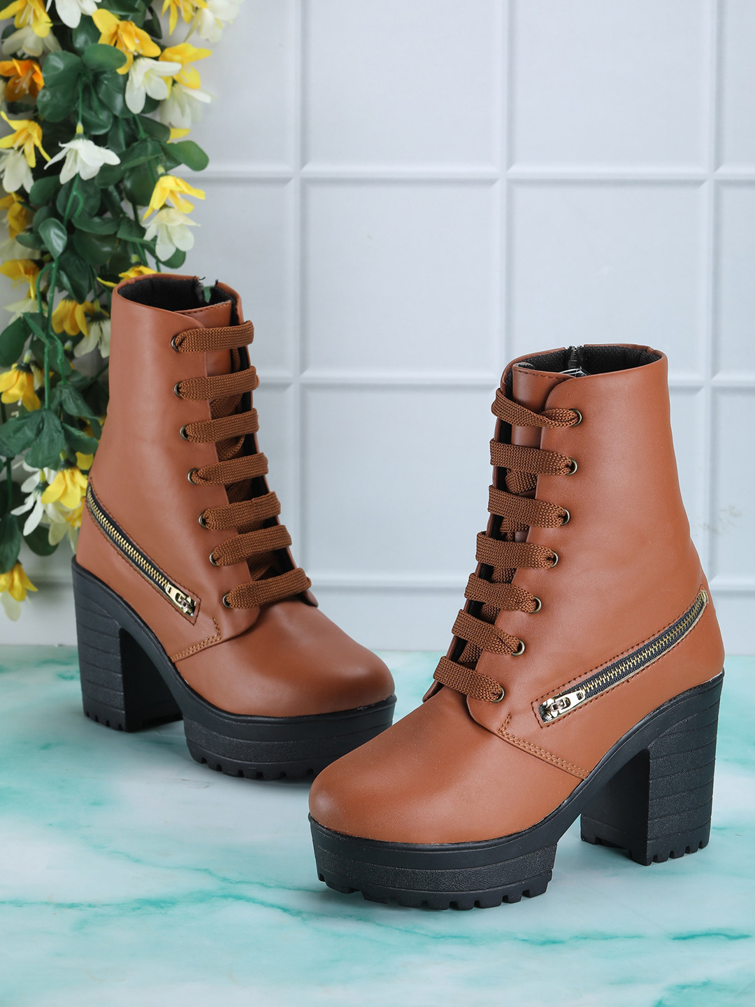 Buy Moonwalk Women Tan Round Toe Zip Closure Regular Boots - Boots for Women 19413722 | Myntra