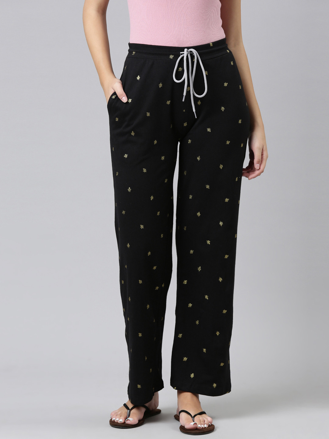 Buy Kryptic Women Relaxed Fit Printed Cotton Parallel Fit Lounge Pants ...