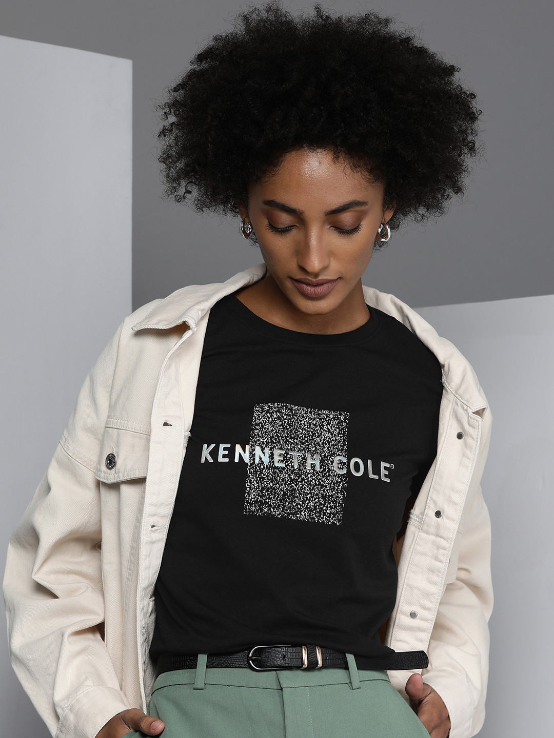 Buy Kenneth Cole Luz Women Black & White Brand Logo Printed T Shirt ...