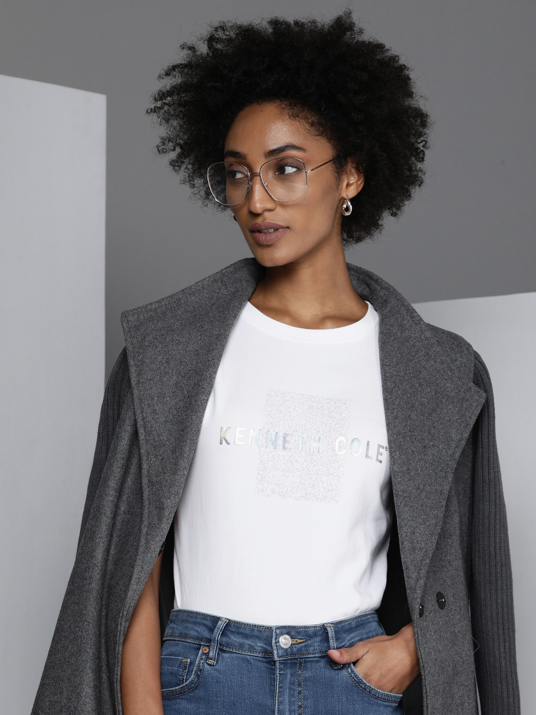 Buy Kenneth Cole Luz Women White Brand Logo Printed Signature T Shirt ...