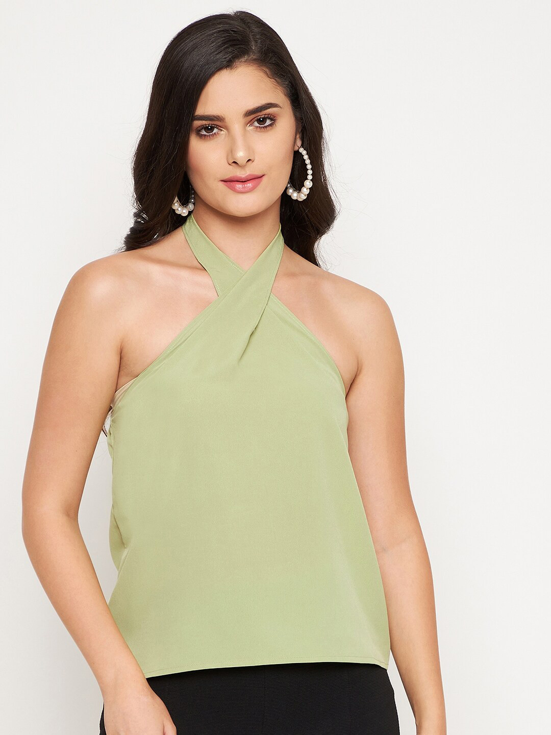 Buy WineRed Light Green Cross Halter Neck Crepe Top - Tops for Women ...