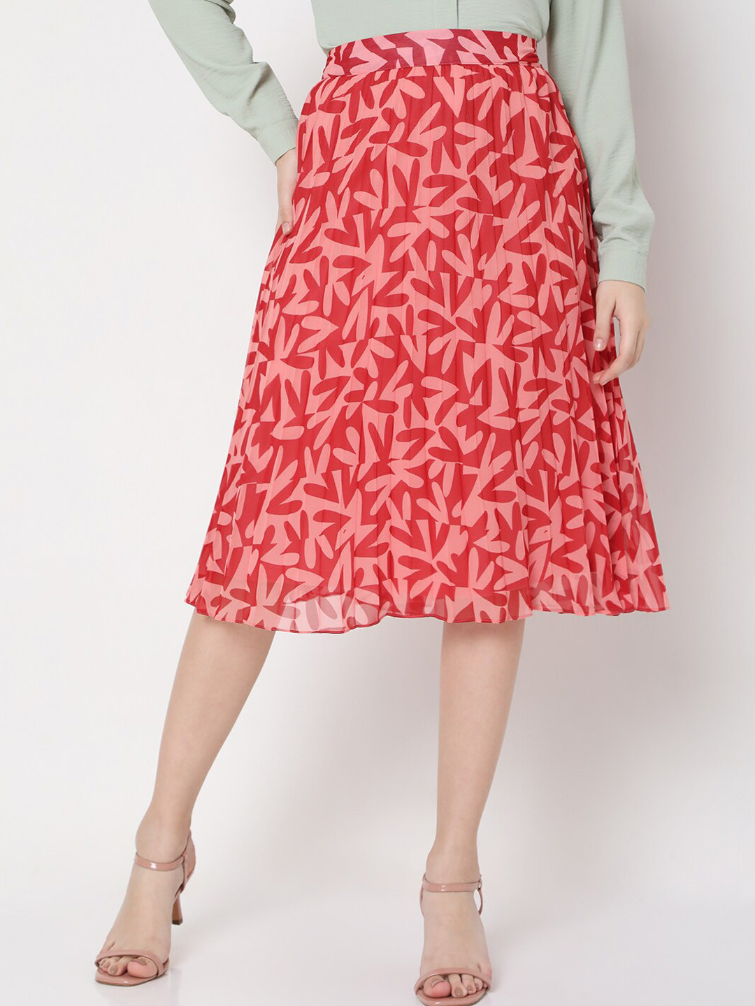 Buy Vero Moda Women Pink Printed & Accordion Pleated A Line Skirts ...