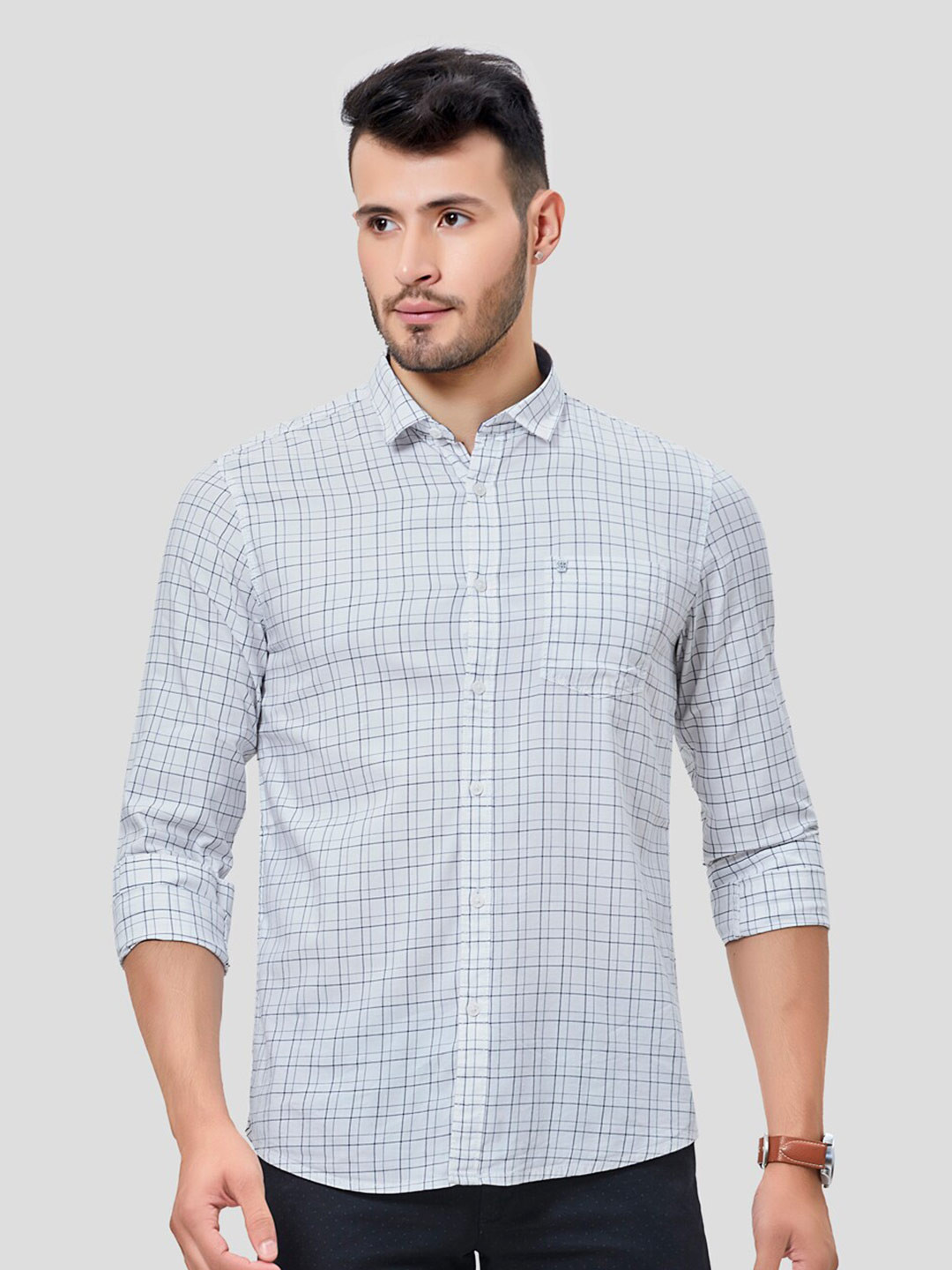 Buy Oxemberg Men White Classic Slim Fit Checked Casual Shirt - Shirts ...