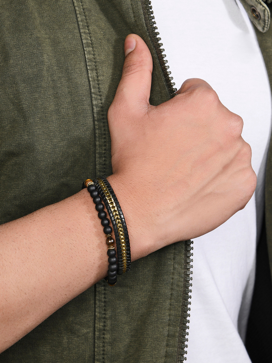 Buy The Bro Code Men Brown And Black Set Of 2 Elasticated Semi Precious ...