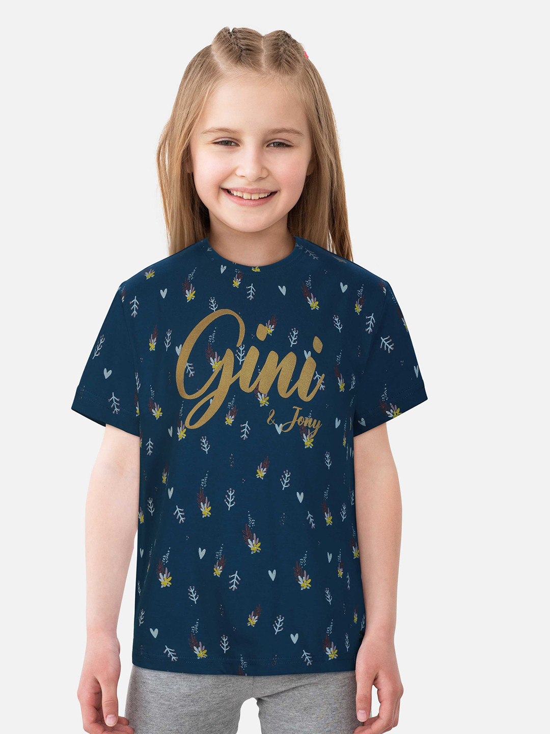 Buy Gini And Jony Green Girls Printed Extended Half Sleeves Top - Tops ...