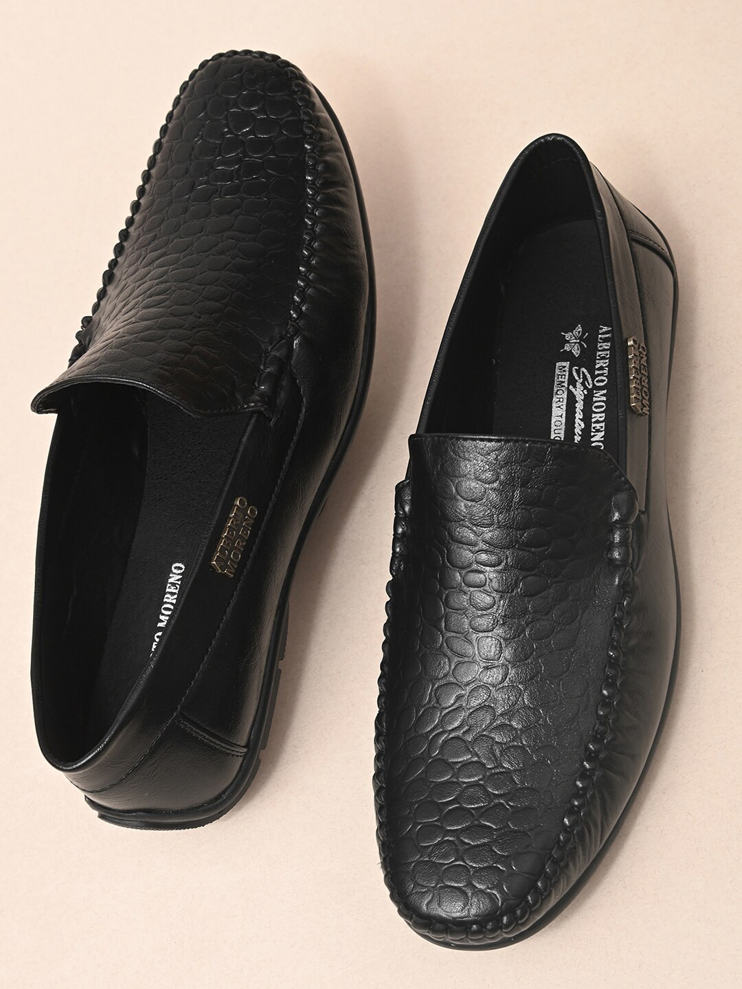 Buy ALBERTO MORENO Men Black Textured Loafers - Casual Shoes for Men ...