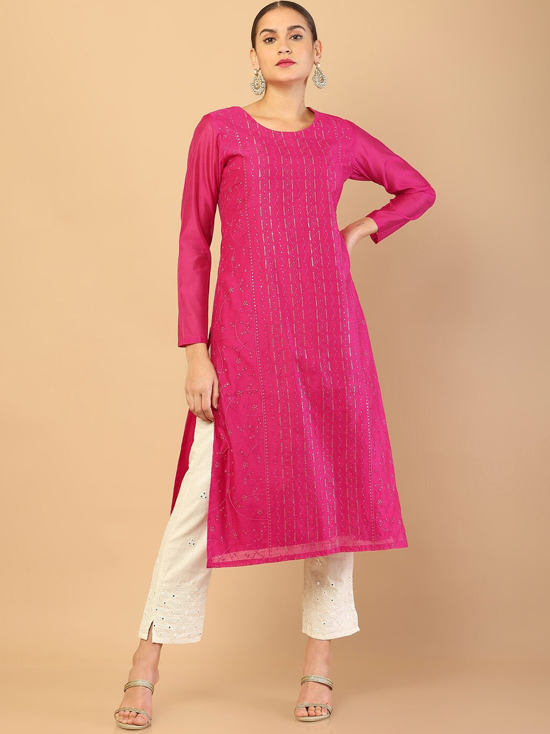 Buy Soch Women Pink Ethnic Motifs Embroidered Flared Sleeves Kurta ...