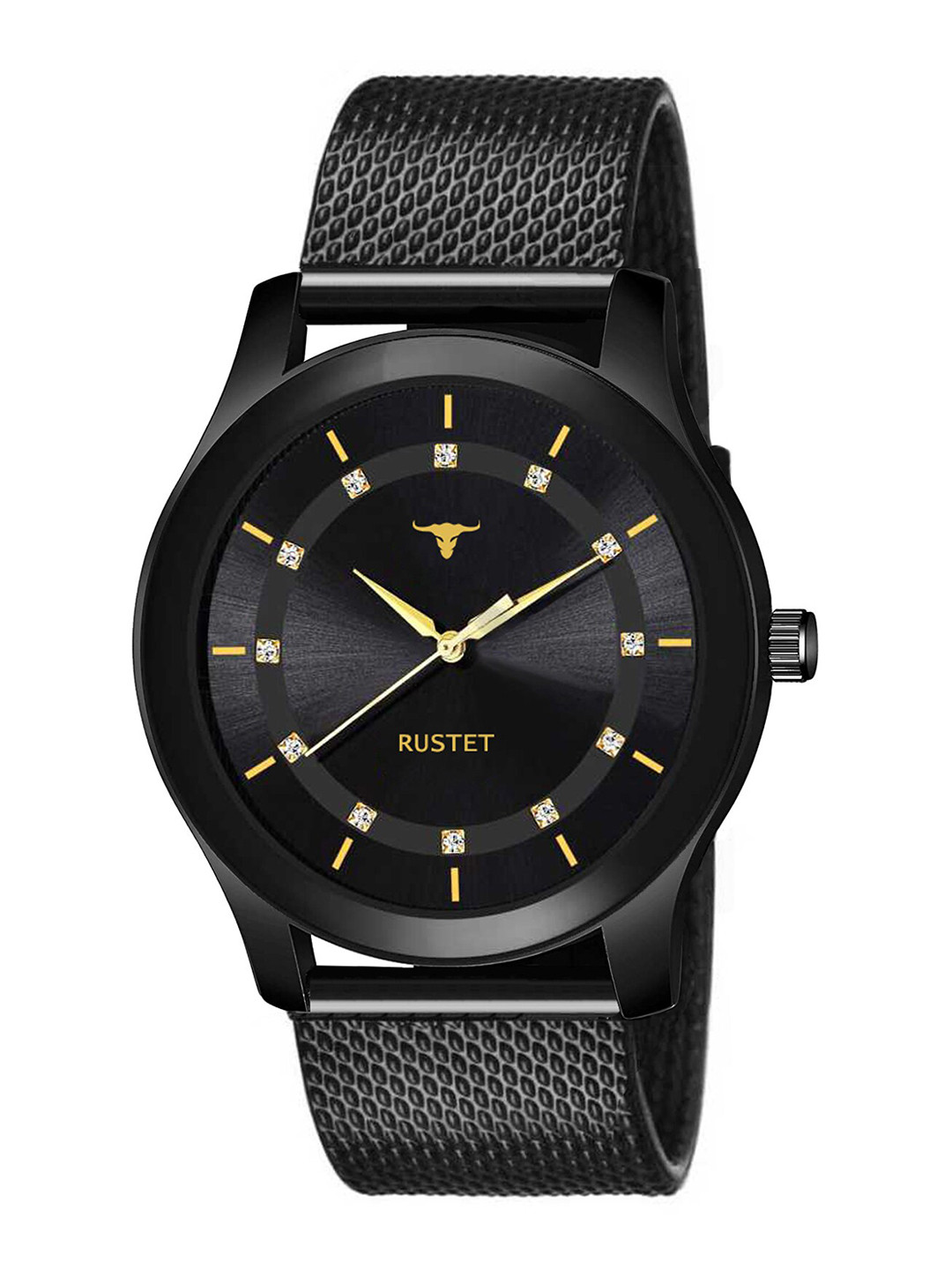 Buy RUSTET Men Black Brass Embellished Dial & Black Straps Analogue ...