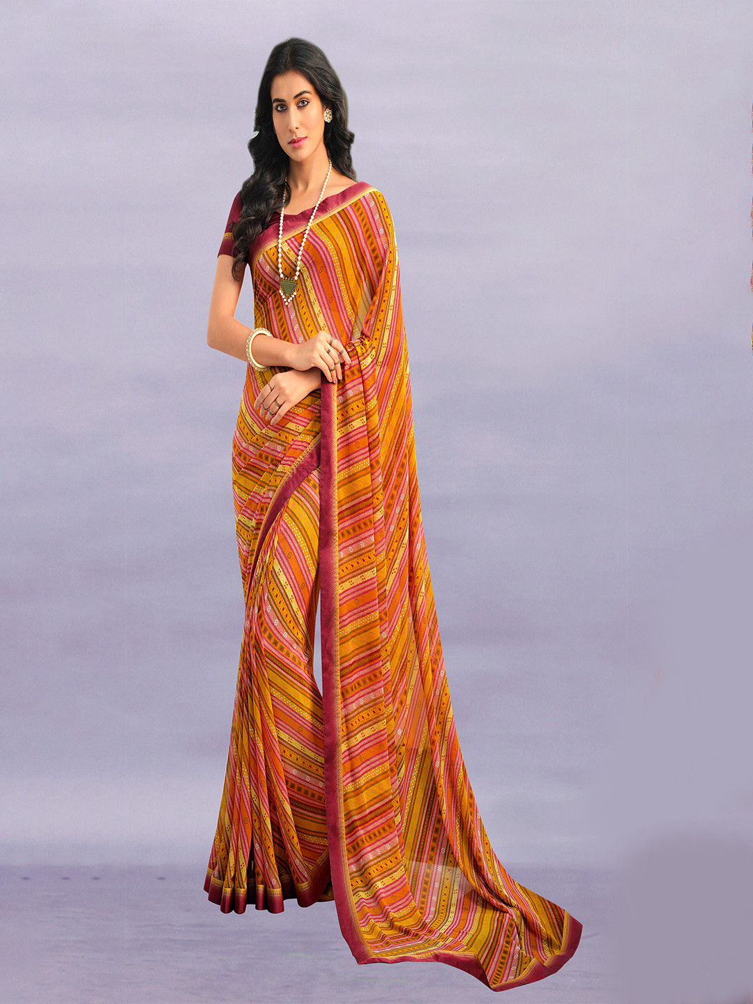 Buy Zainab Chottani Orange & Red Pure Georgette Block Print Saree ...