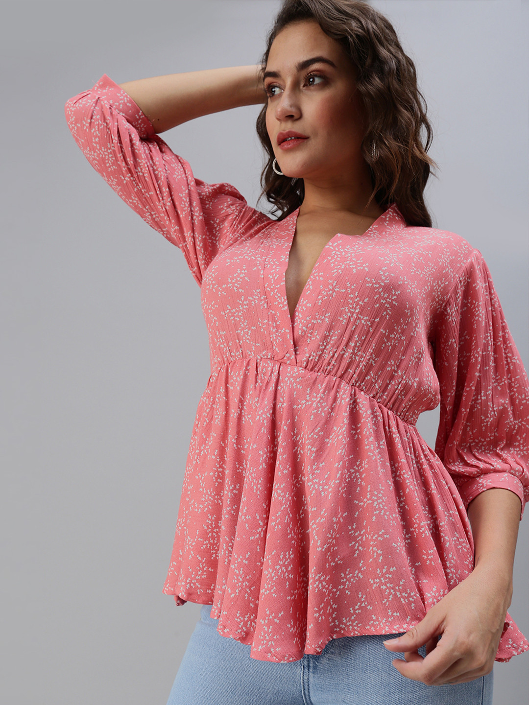Buy SHOWOFF Women Pink & White Floral Printed Empire Top - Tops for ...