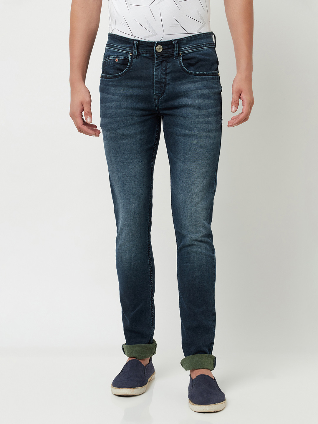 Buy Crimsoune Club Men Navy Blue Urban Slim Fit Heavy Fade Stretchable ...