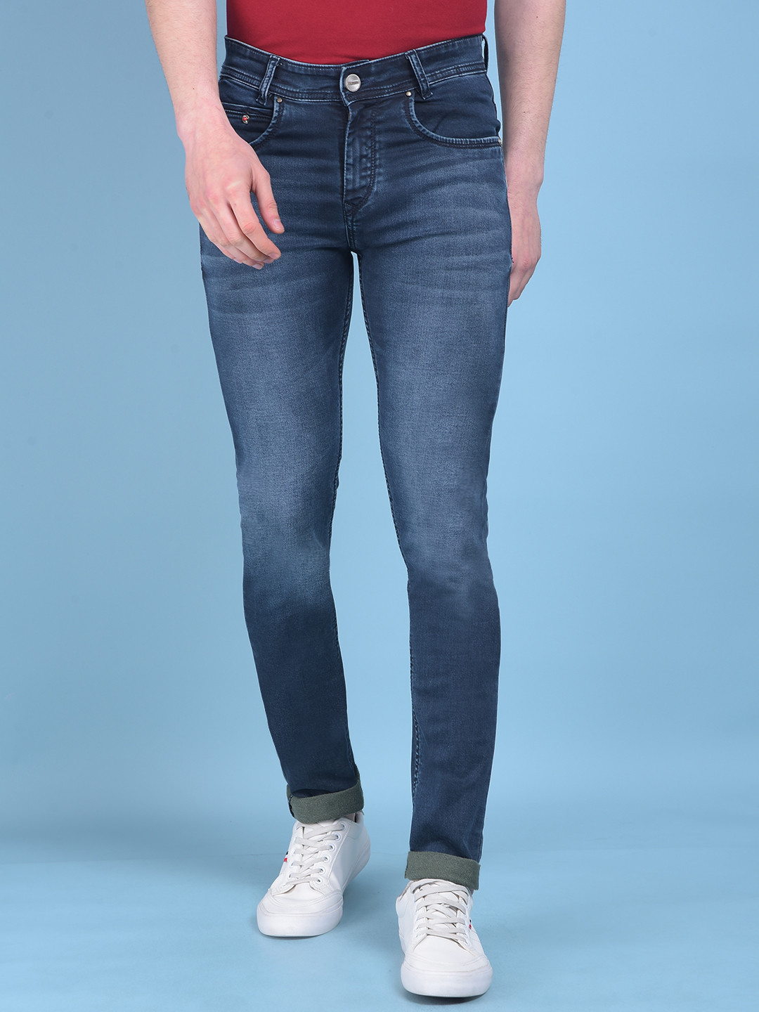 Buy Crimsoune Club Men Navy Blue Urban Slim Fit Heavy Fade Stretchable ...