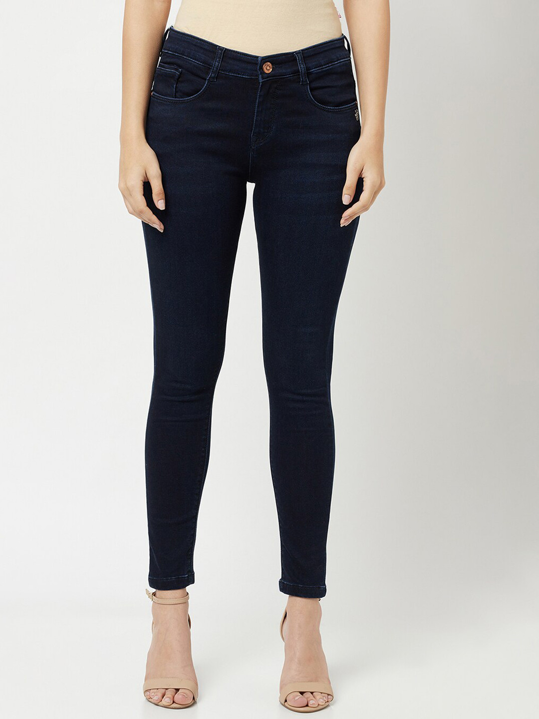 Buy Crimsoune Club Women Navy Blue Super Skinny Fit Stretchable Jeans ...