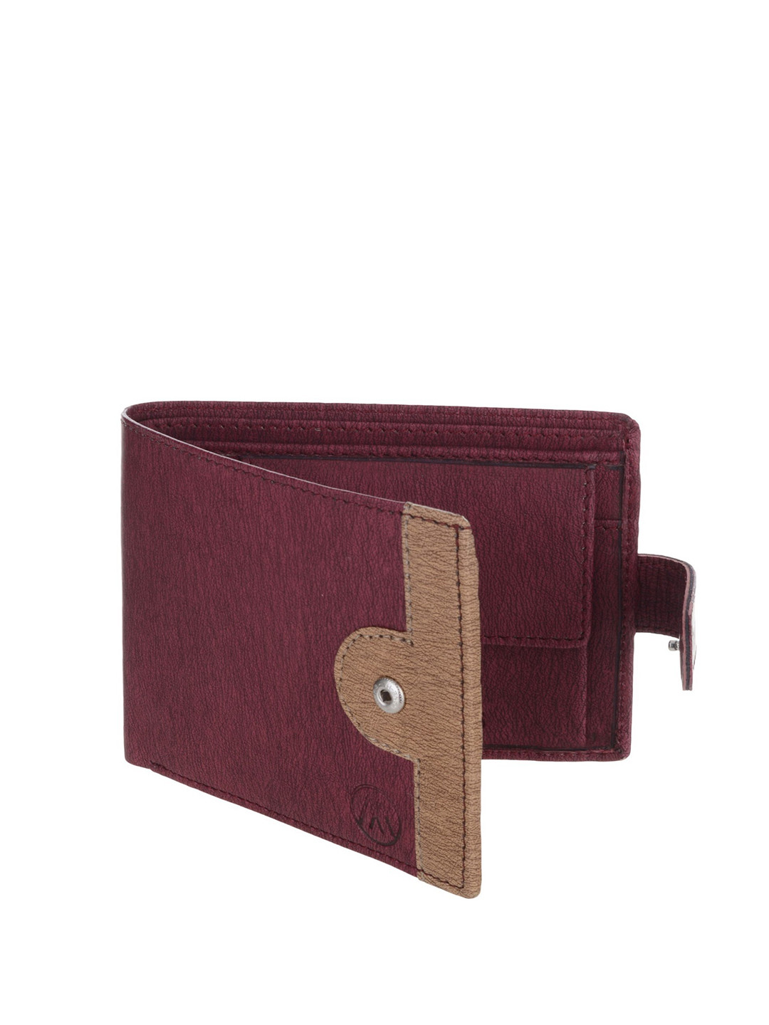 Buy MARKQUES Men Maroon & Brown Colourblocked Leather Two Fold Wallet ...