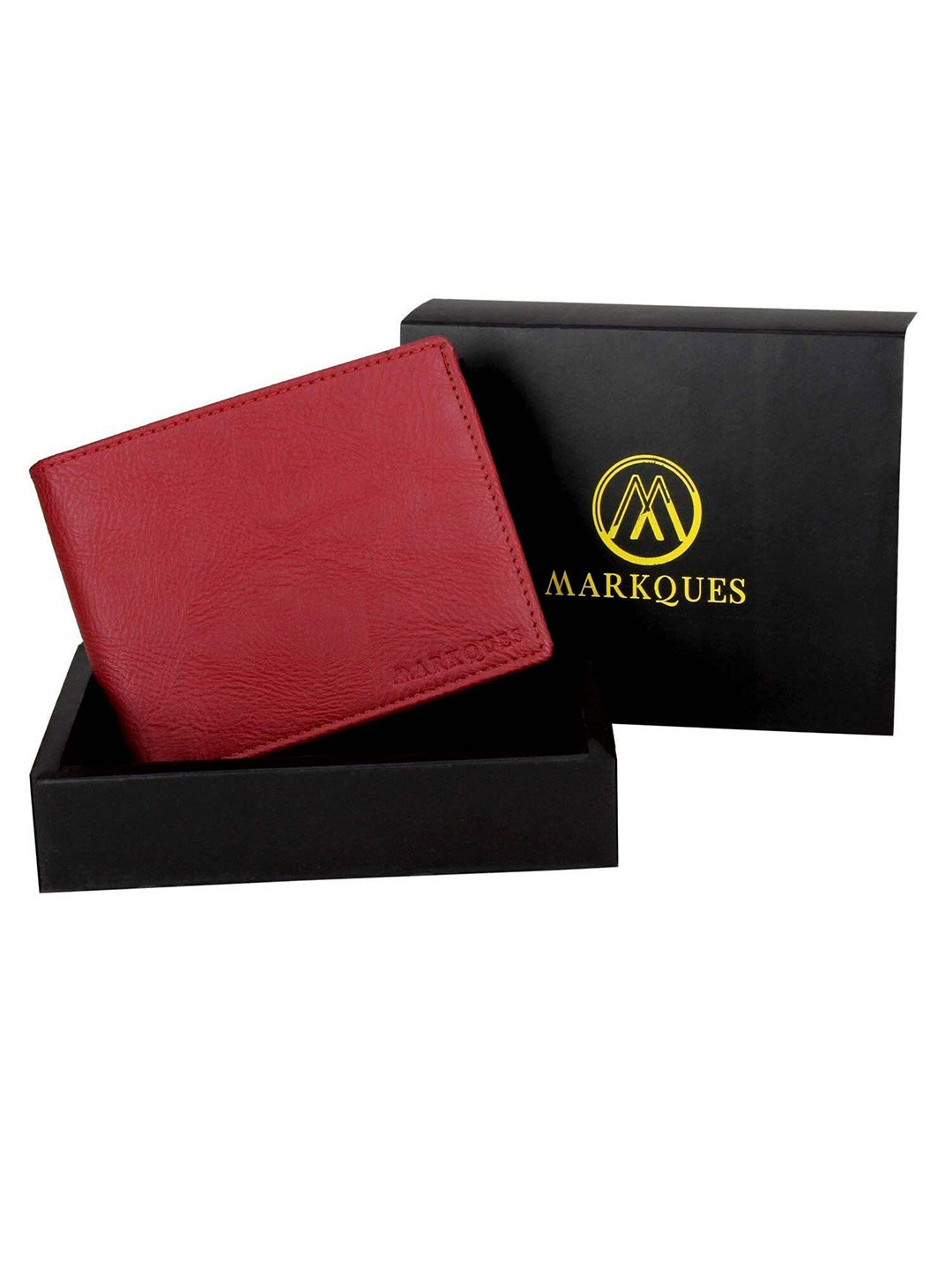 Buy MARKQUES Men Red Leather Two Fold Wallet With SIM Card Holder ...