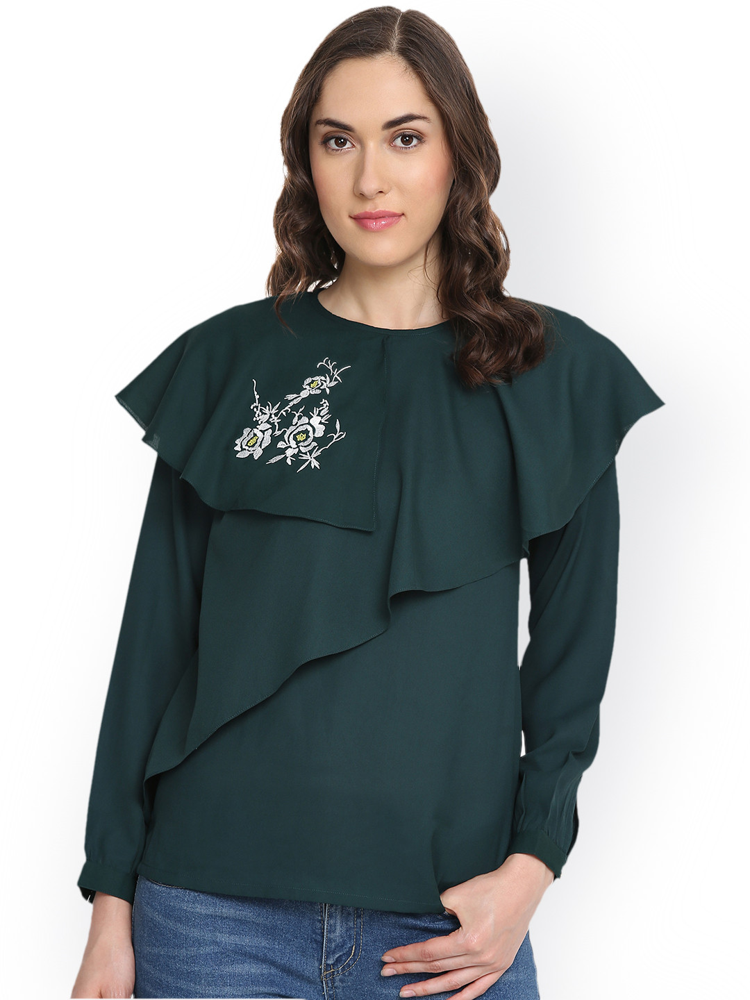 Buy PlusS Women Teal Self Design Tiered Top - Tops for Women 1942429 ...