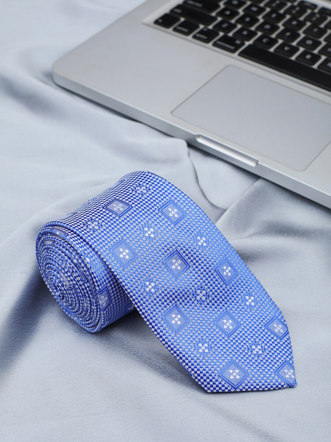 Buy ELLIS Men Blue And White Checked Micro Fiber Broad Tie - Ties for ...