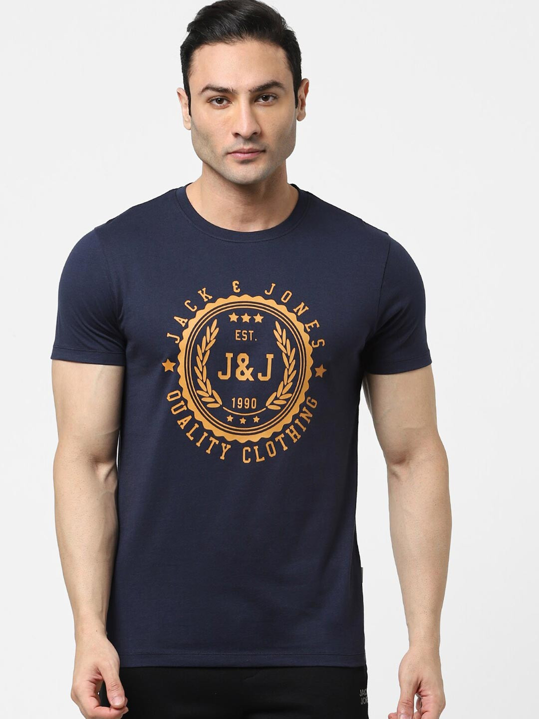 Buy Jack & Jones Men Navy Blue Brand Logo Printed T Shirt - Tshirts for Men 19429180 | Myntra
