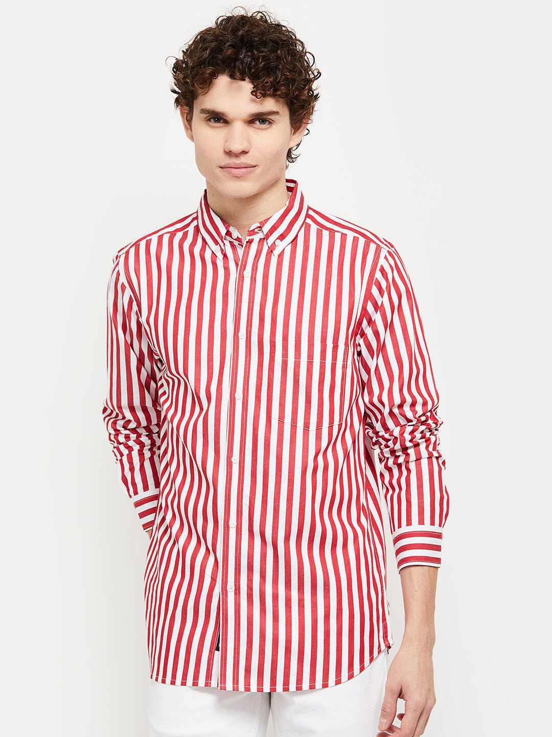 Buy Max Men Pure Cotton Red Striped Casual Shirt - Shirts for Men ...