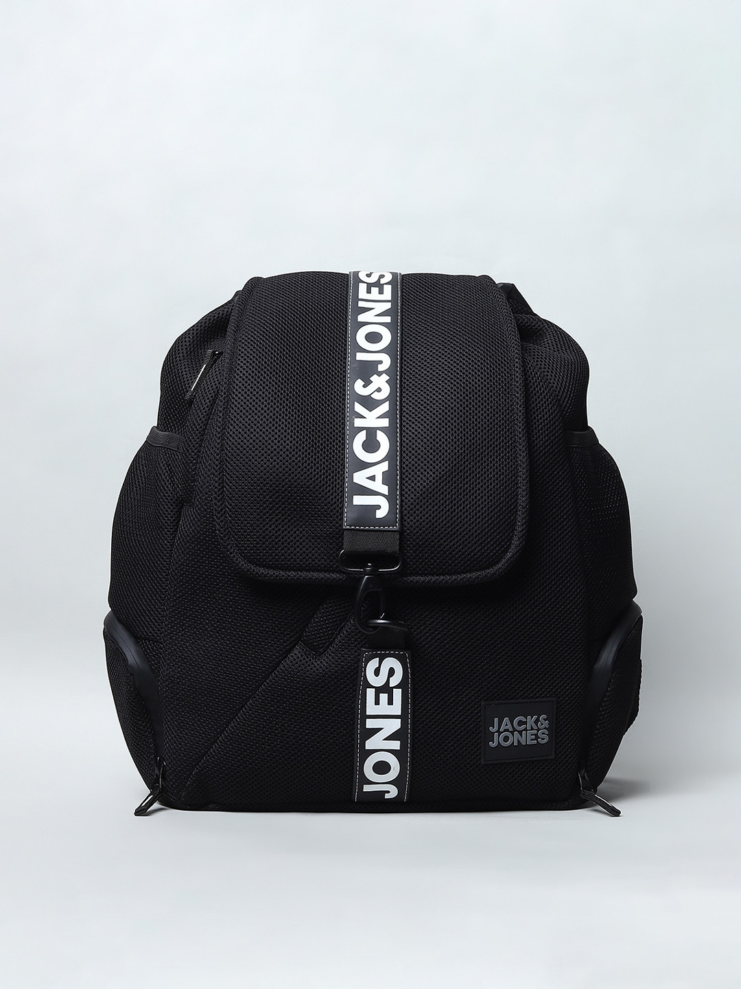 Buy Jack & Jones Men Black Typography Printed Jacroamer Mesh Backpack ...