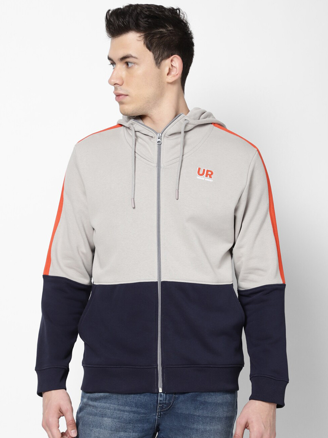 Buy Lee Men Grey Colourblocked Hooded Sweatshirt - Sweatshirts for Men ...