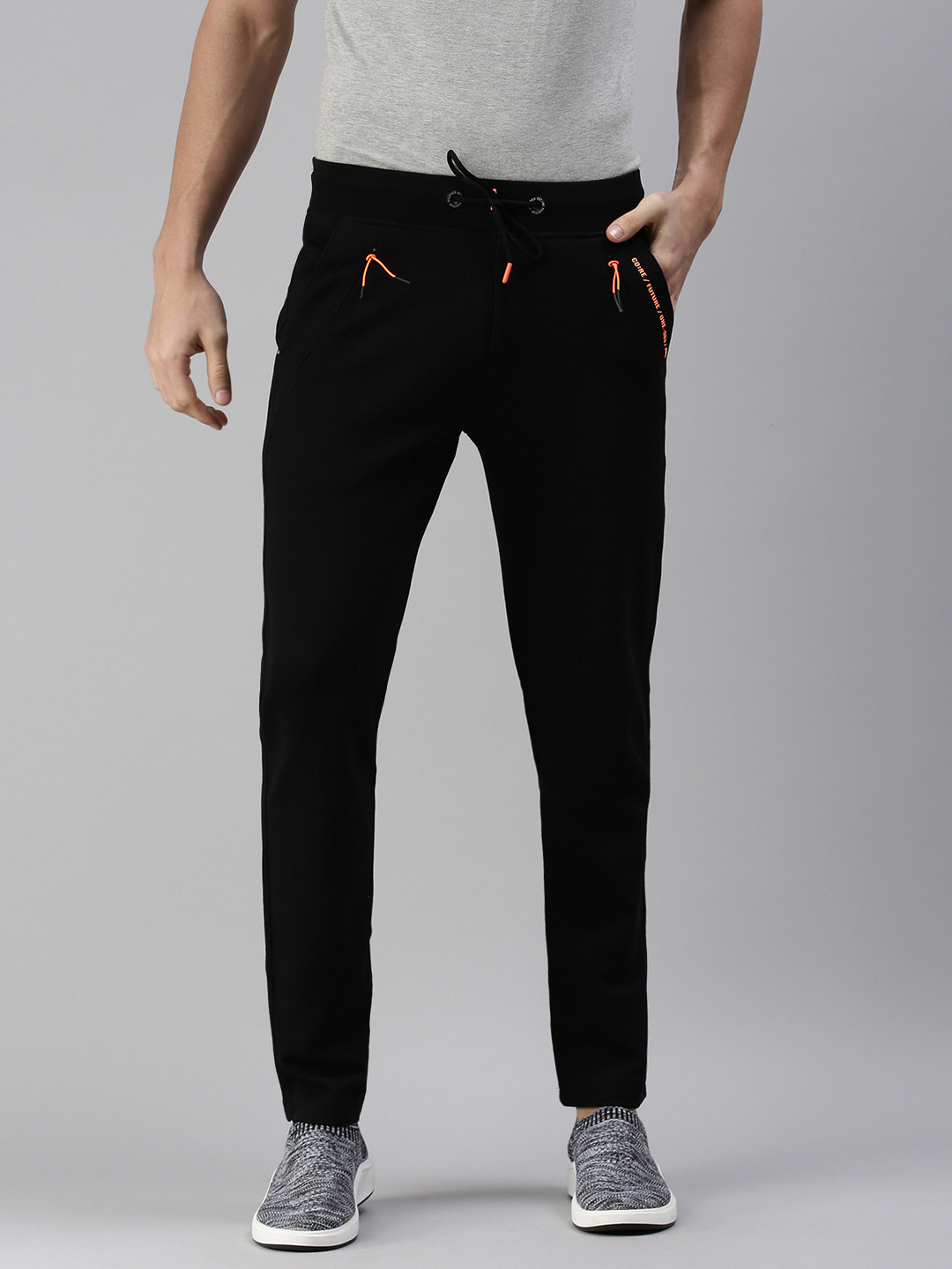 Buy SHOWOFF Men Black Solid Straight Fit Cotton Track Pants - Track ...