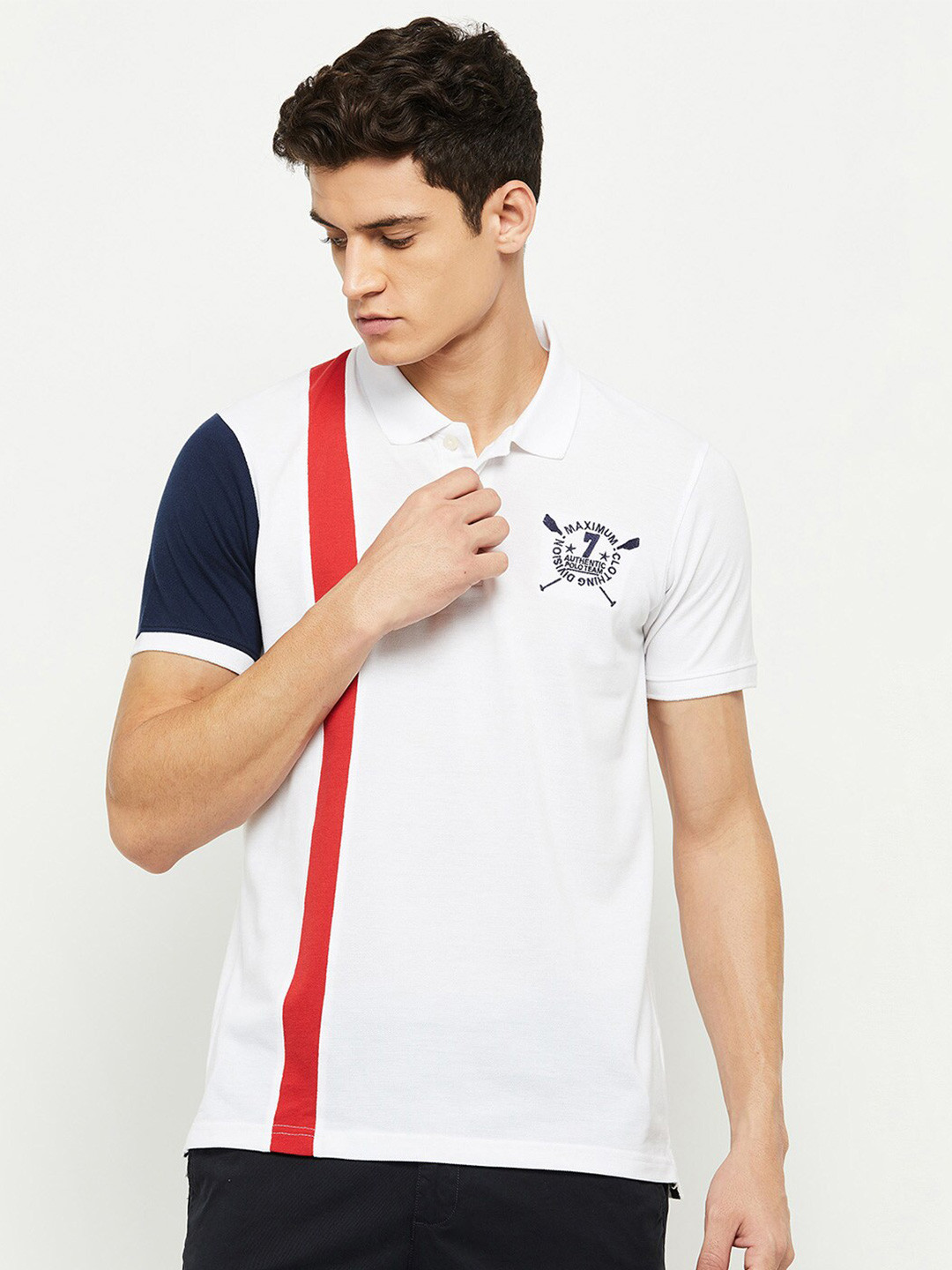 Buy Max Men White & Blue Colourblocked Polo Collar T Shirt - Tshirts ...