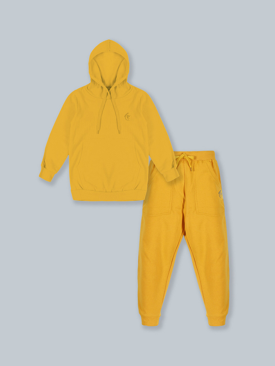 Buy KiddoPanti Kids Mustard Yellow Solid Fleece Hooded Tracksuits ...