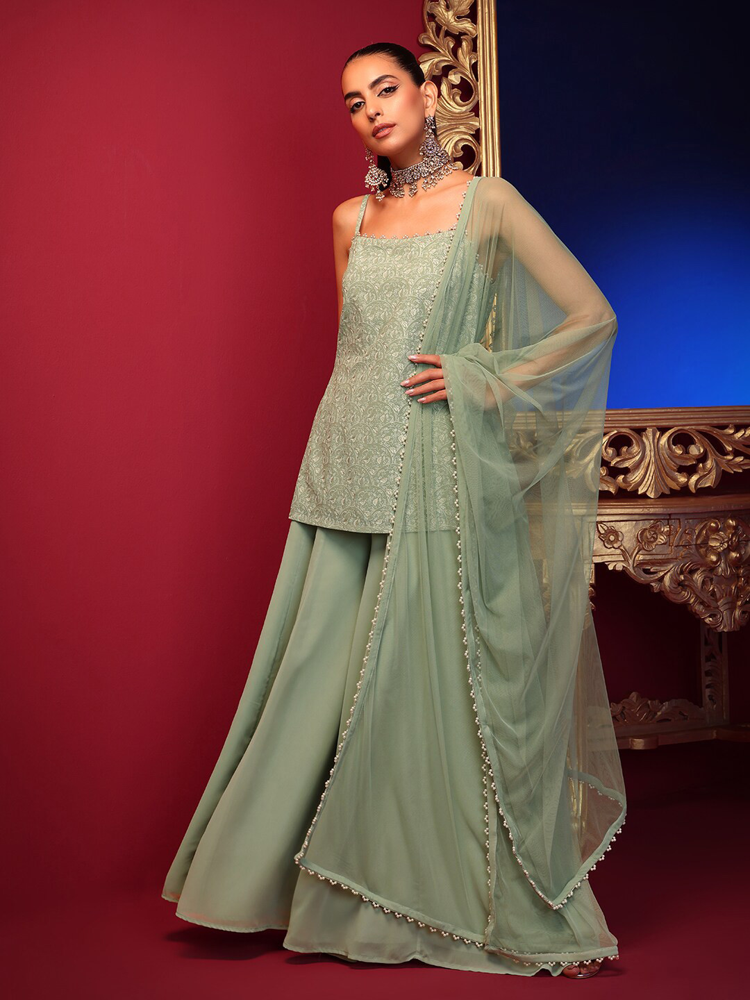 Buy INDYA X ASHISH SONI Women Green Floral Foil Printed Kurti With ...