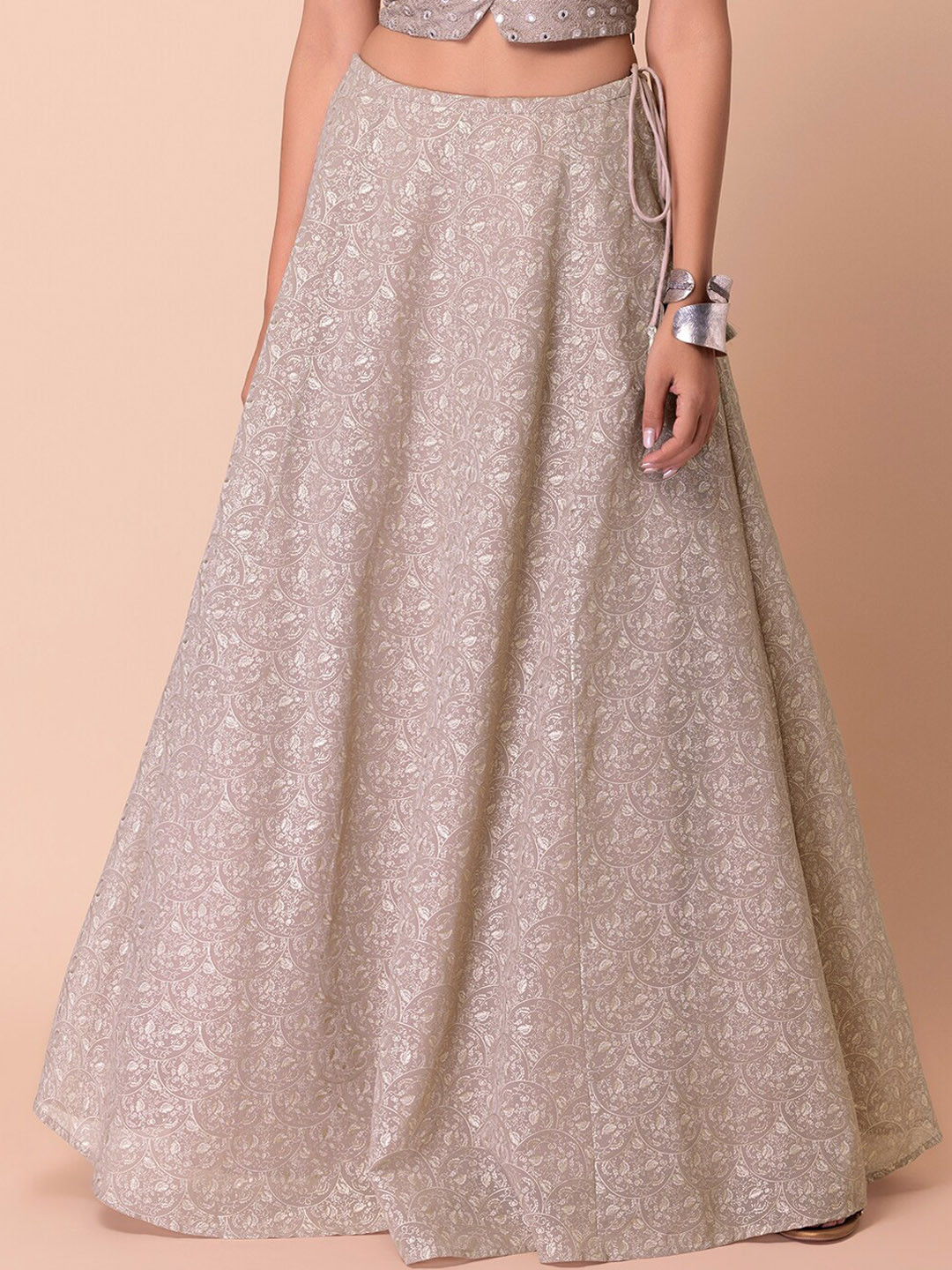 Buy INDYA X ASHISH SONI Women Beige Foil Printed Flared Maxi Skirt ...