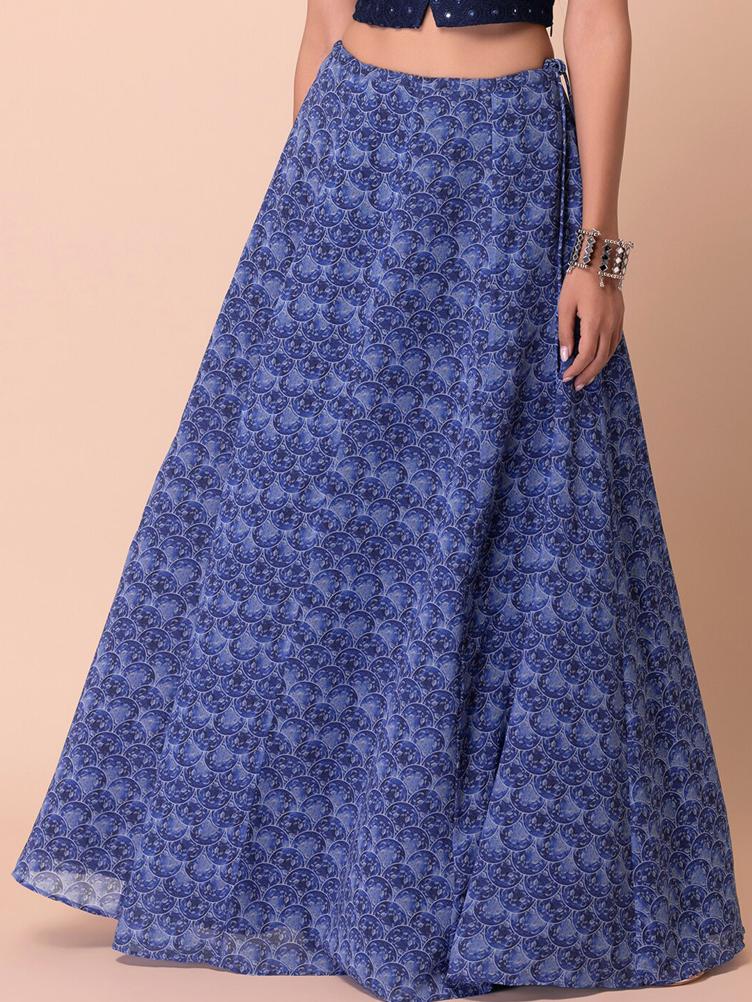 Buy INDYA X ASHISH SONI Women Blue Morrocan Motif Printed Flared ...