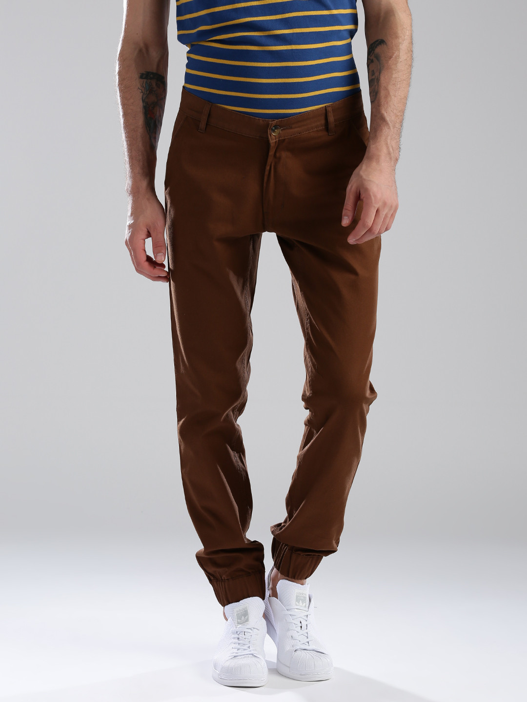 Buy Hubberholme Men Brown Slim Fit Solid Joggers - Trousers for Men ...