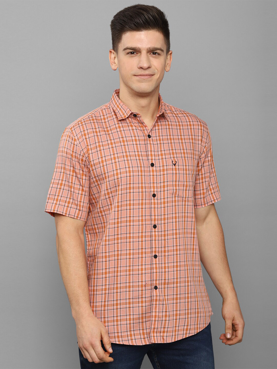 Buy Allen Solly Men Peach Coloured Slim Fit Checked Casual Shirt ...