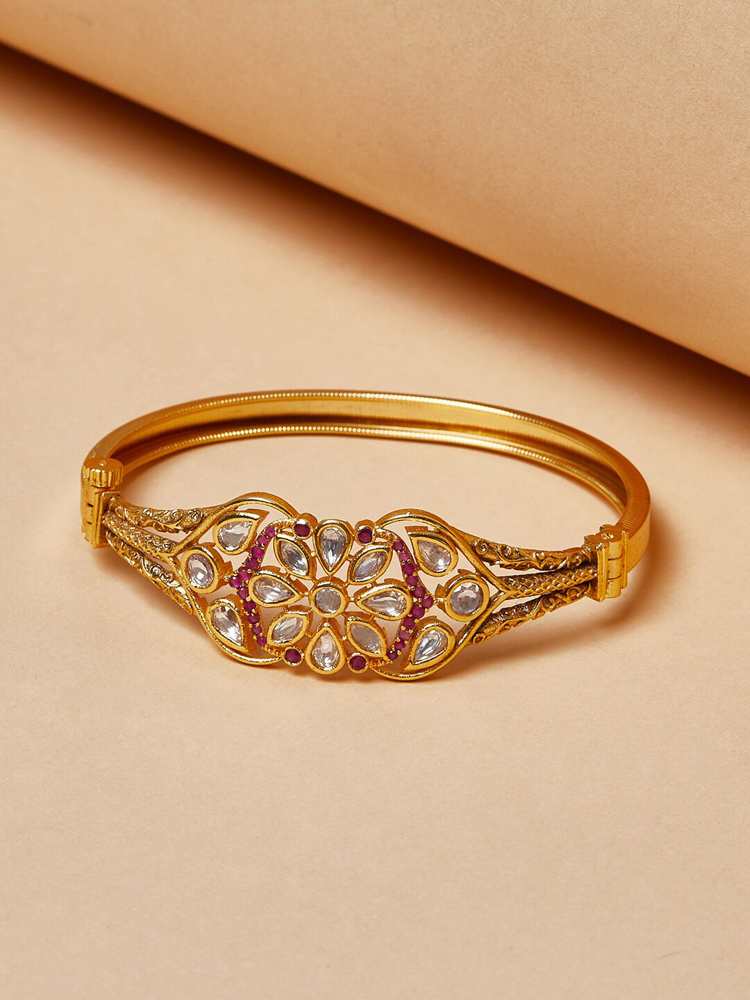 Buy Voylla Women Gold Toned & White Brass Gold Plated Bangle - Bangle ...