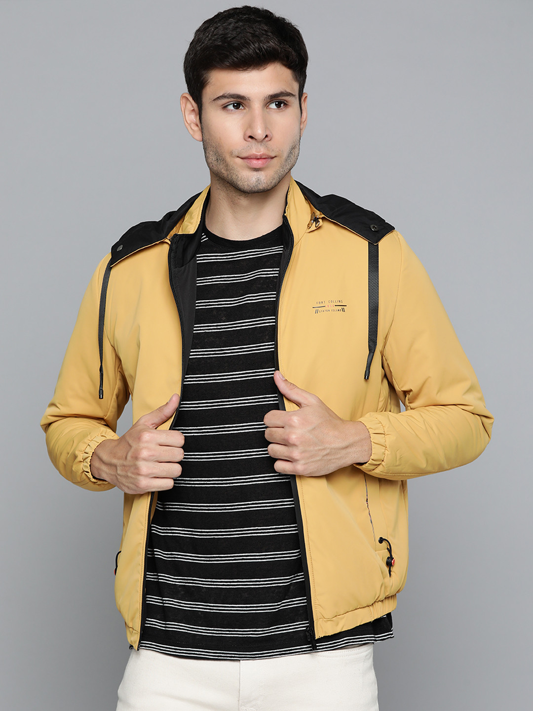 Buy Fort Collins Men Mustard Yellow Solid Padded Jacket - Jackets for ...
