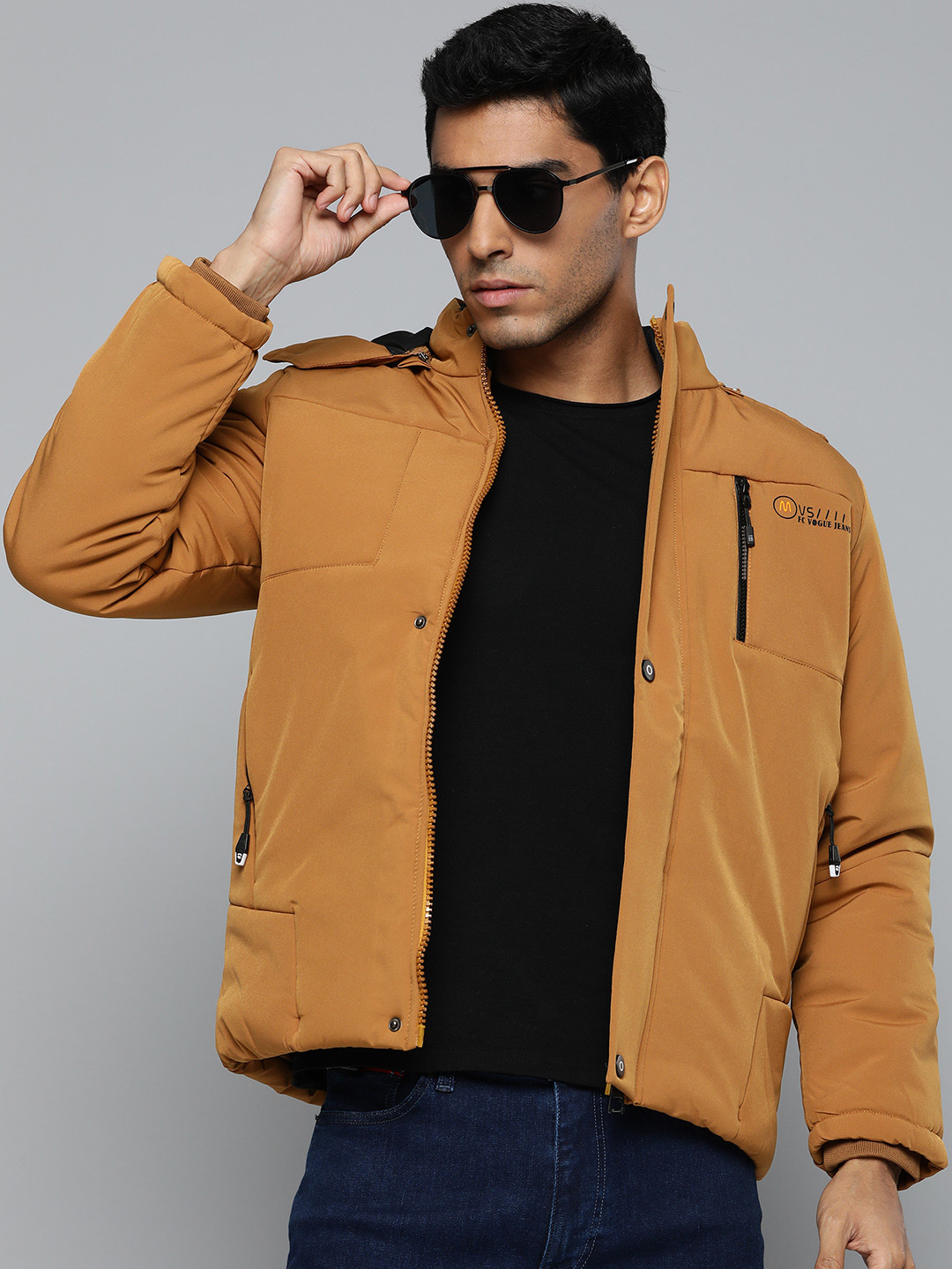 Buy Fort Collins Men Mustard Yellow Solid Padded Jacket - Jackets for ...