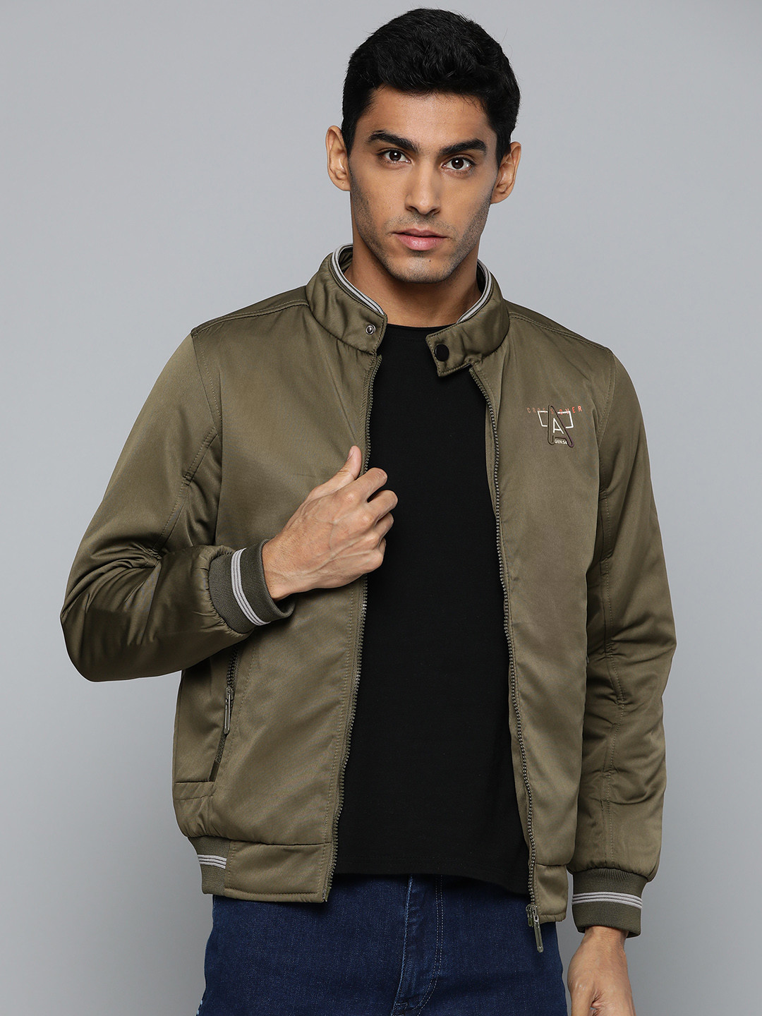 Buy Fort Collins Men Olive Green Solid Varsity Jacket - Jackets for Men ...